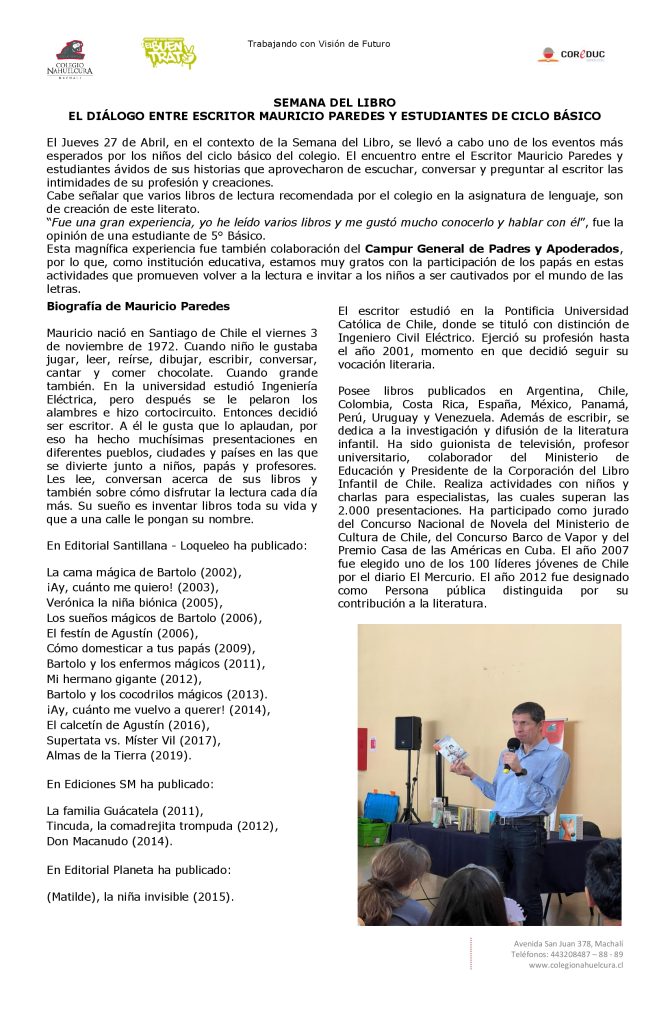 Semana del Libro: El Diálogo entre escritor Mauricio Paredes y ...